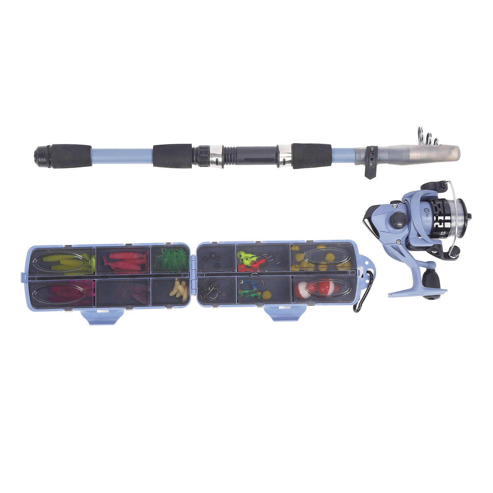 5.4ft комплект удочек портативный телескопический удилище катушка комбинированный комплект для мальчиков девочек молодежь с рыболовной катушкой рыболовные снасти рыболовные приманки коробка синий