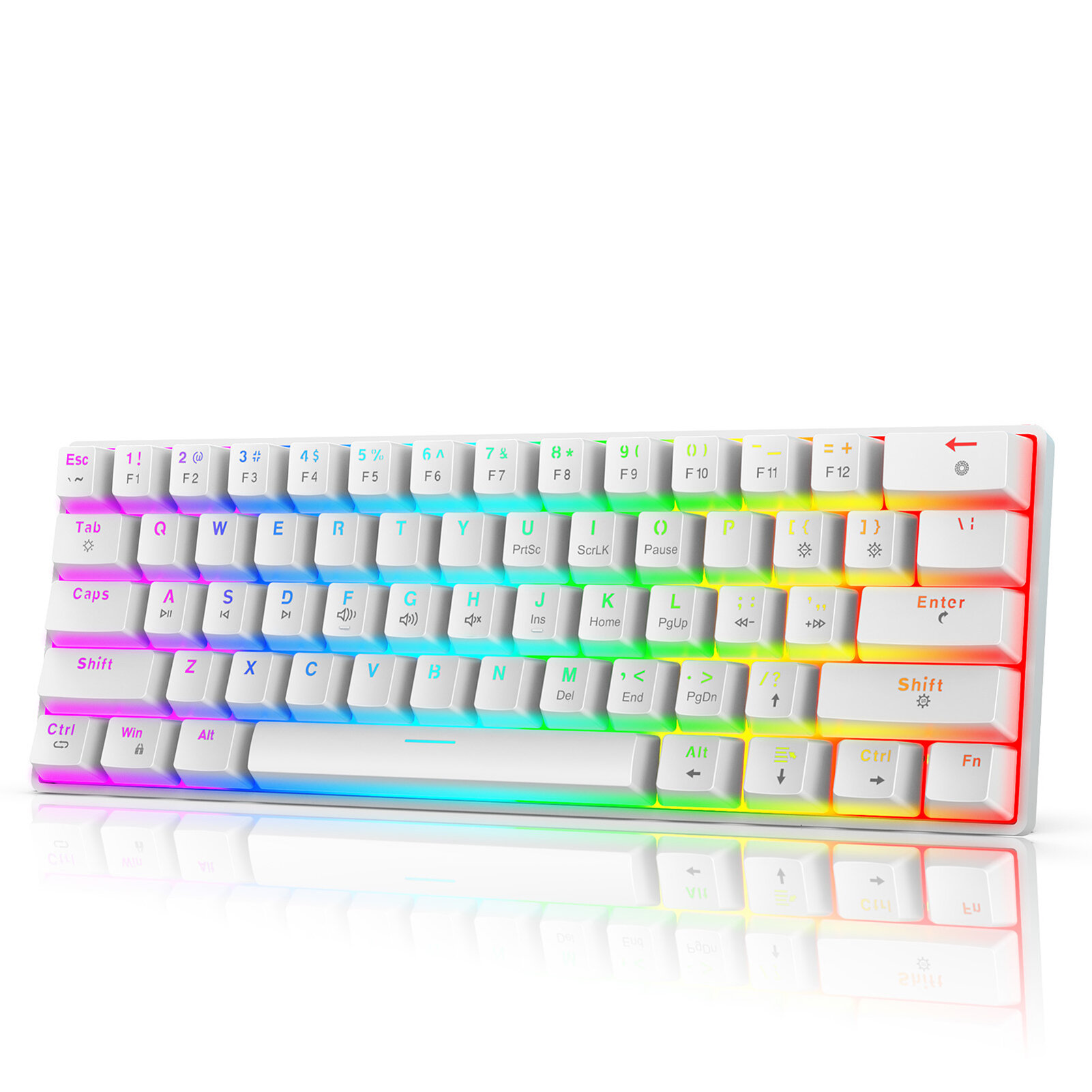 Механическая клавиатура V900 60% проводная gaming с подсветкой 61 клавиши красный переключатель компактная для дома офиса ПК ноутбук белый цвет Type-C кабель 1.75м ABS 50 млн нажатий 29.2x10.2x4cm 507г