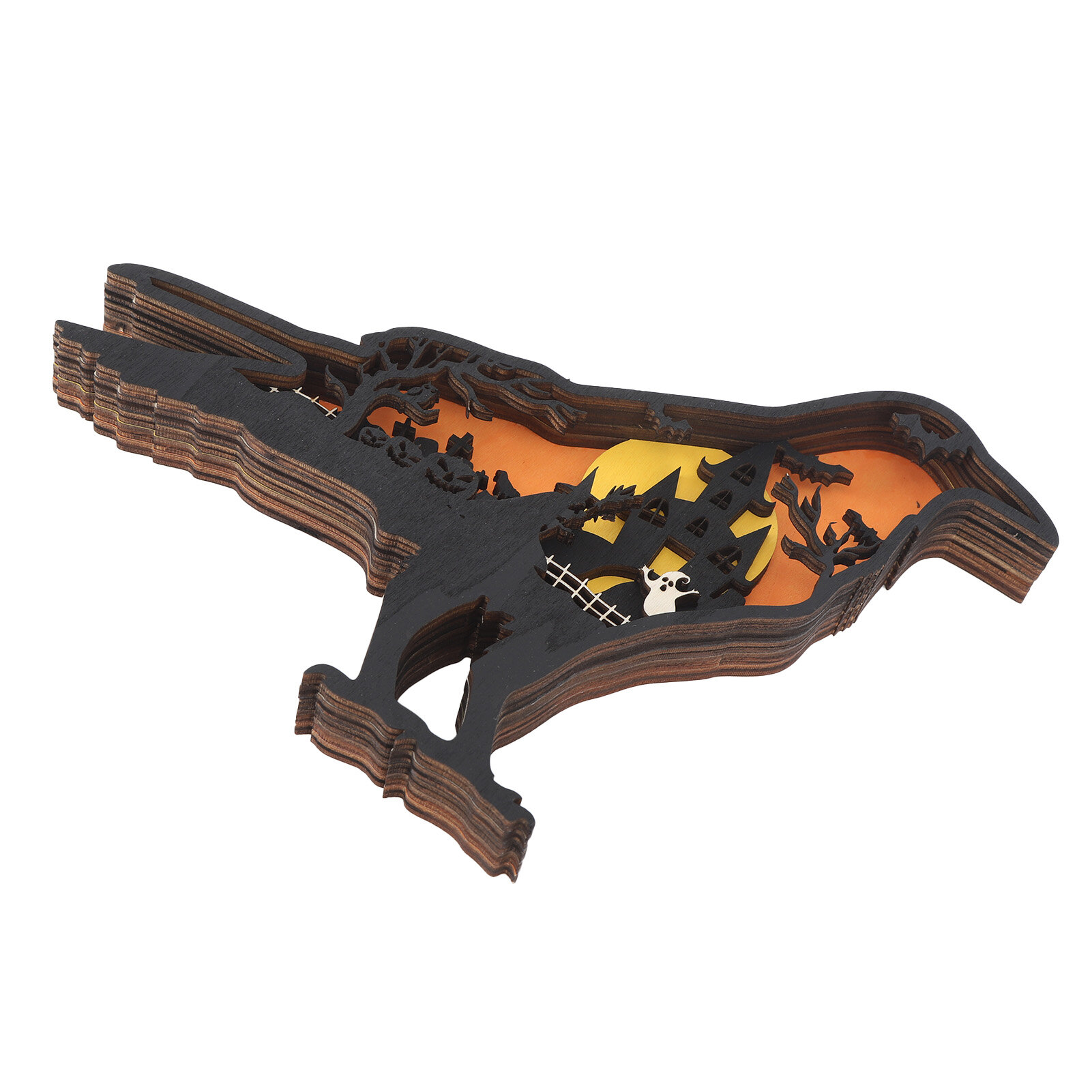 3D резьба по дереву орнамент самшит многослойный ремесленный полый животное украшение рабочего стола для Хэллоуина Пасха Ворон