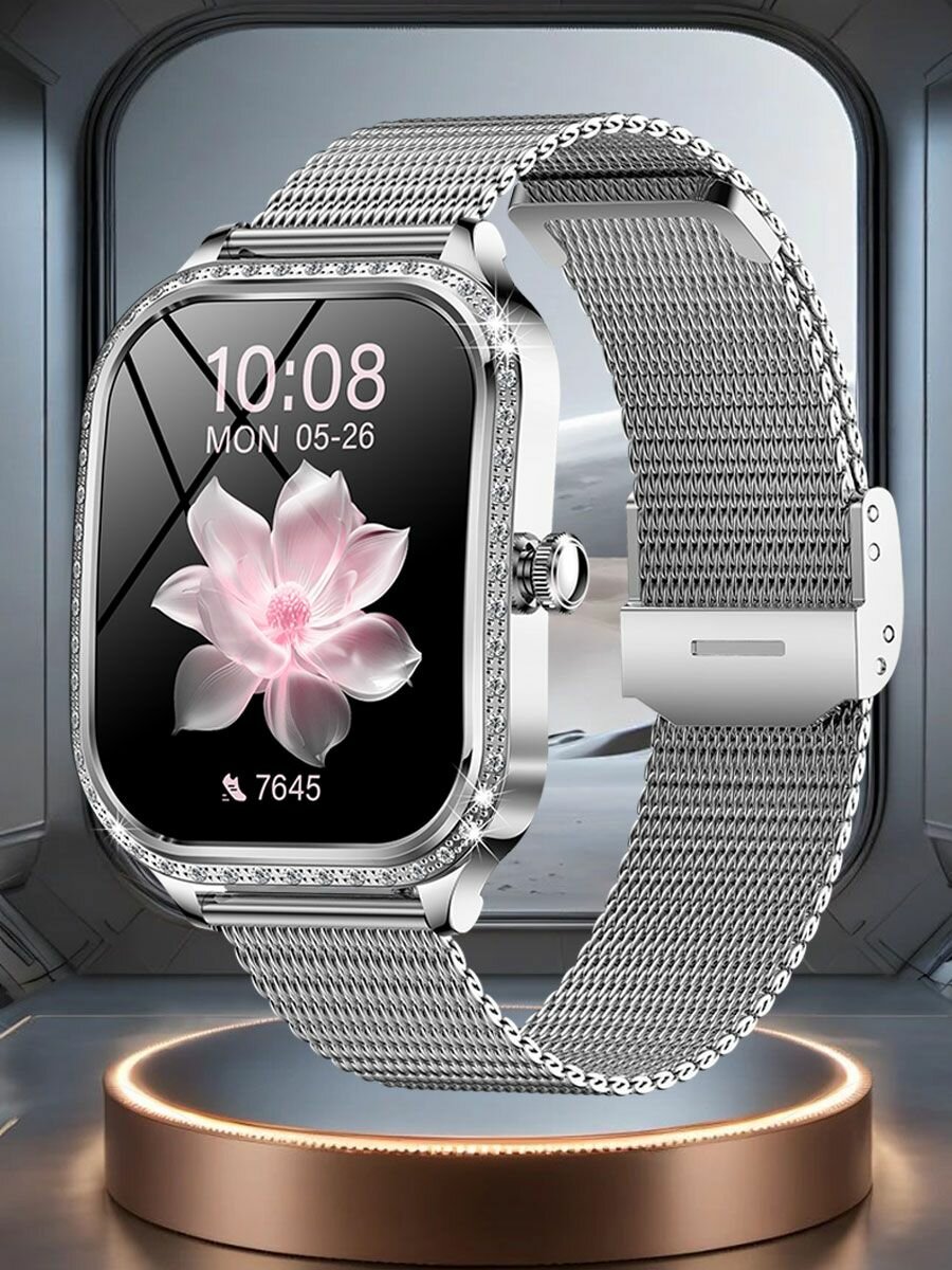 Умные часы женские наручные с бриллиантами, 1,75' HD AMOLED-экран с фитнес-трекером, монитором сердечного ритма и оксиметрии