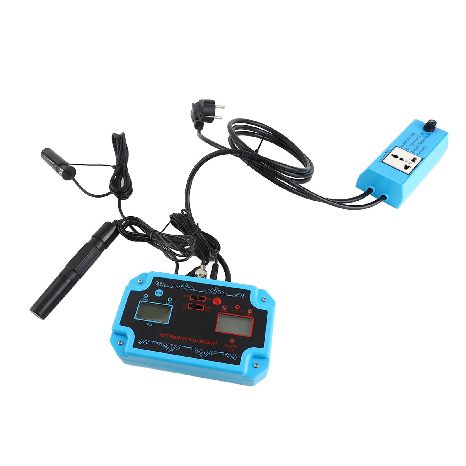 Professional 3 in 1 pH/TDS/TEMP Water Quality Detector pH Controller with Relay Plug Repleaceable Electrode BNC Type Probe Tester for Aquarium Hydroponics Tank Monitor 14.00pH / 1999ppm