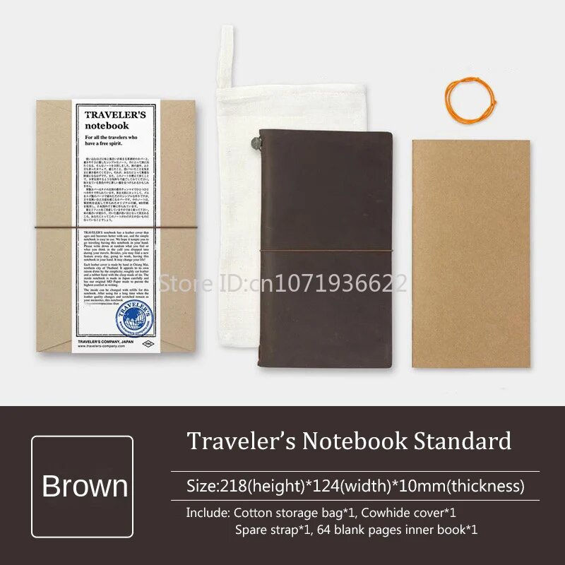 Оригинальный блокнот Midori TRAVELER'S TN из воловьей кожи Коричневый, Brown Standard