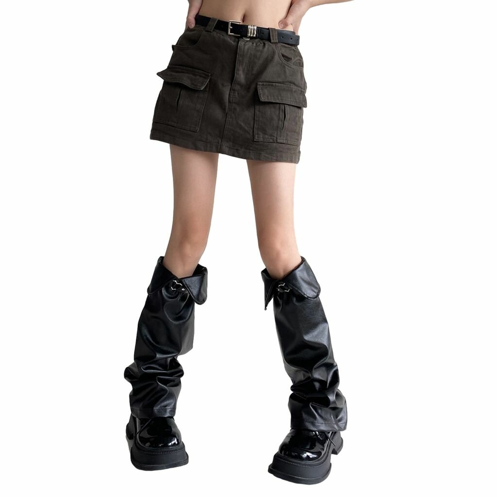 Качественный чехол для ног с отворотом в стиле панк-черный