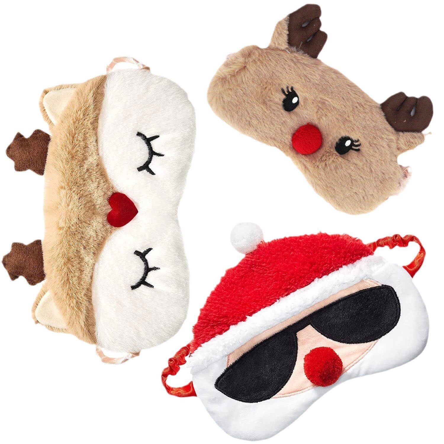 3 Рождественские мультяшные маски для сна, плюшевые маски для сна с оленями, Санта-Клаусом и снеговиком, забавные повязки на глаза в виде животных для сна, сна и путешествий, мягкая повязка на глаза для детей и взрослых