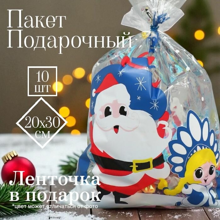 Пакеты ночогодние подарочные Дед Мороз и Снегурочка 10 шт