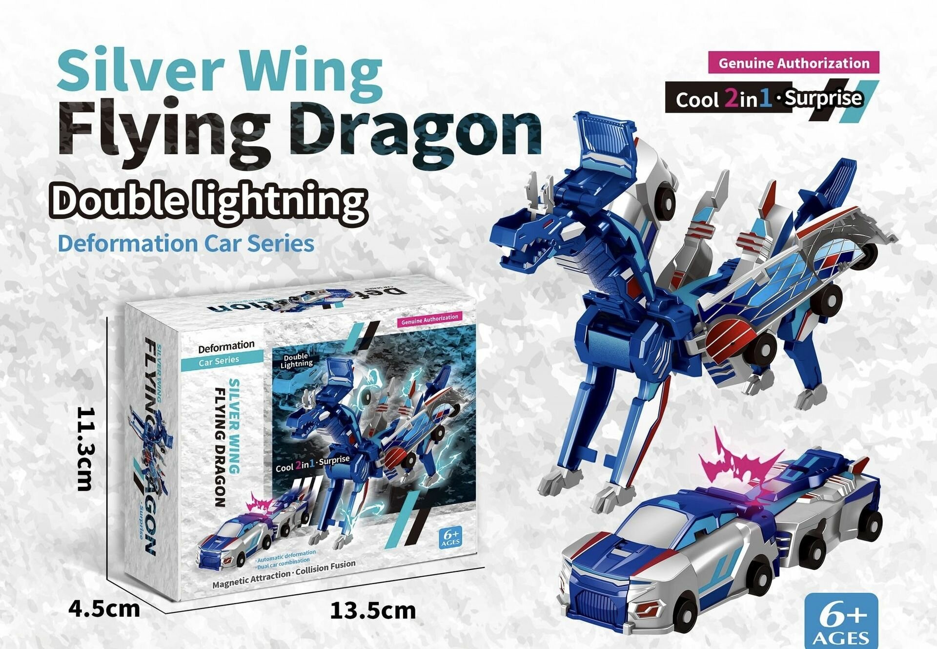 Игрушка-трансформер Джи Чонг Crystal Flying Dragon, 2 в 1, флуоресцентная, синяя