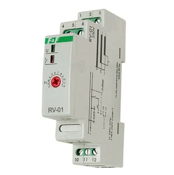 Реле времени RV-01 1-12с; 10-120с; 100-1200с, 16А, 1NO/NC, вход управления Евроавтоматика F&F