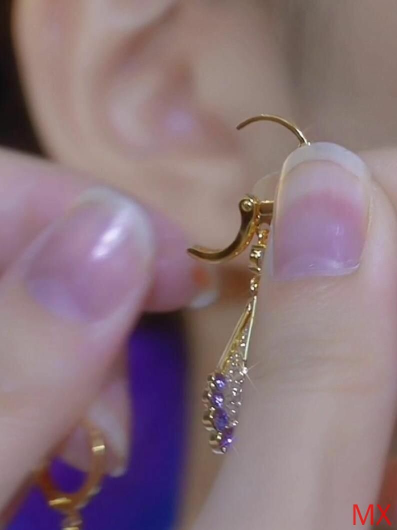 Серьги конго, кристаллы Swarovski, фиолетовый, белый — фото 1