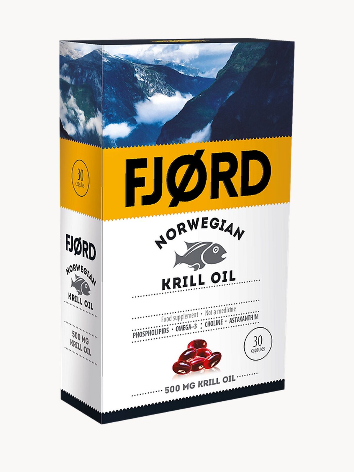 Крилевый ЖИР Норвежский 500 мг масла криля Омега-3, 30 капсул, БАД к пище фьорд, FJORD KRILL OIL, астаксантин, холин
