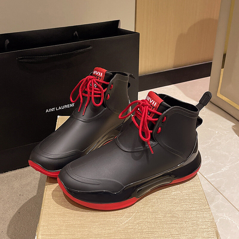 Резиновые сапоги для мужчин и женщин, резиновые сапоги на шнуровке, модные короткие нескользящие сапоги для мужчин, водонепроницаемая рабочая обувь для рыбалки, резиновые сапоги, обувь для автомойки. Размер обуви. EU:42