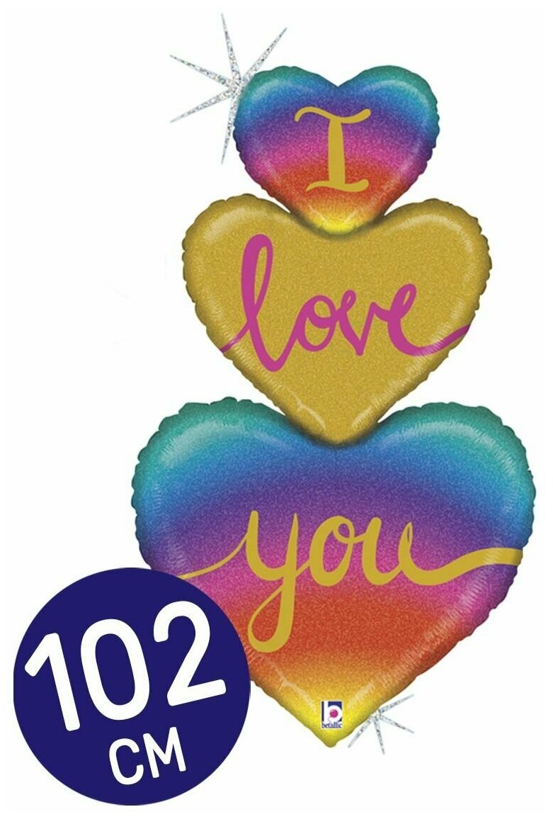 Воздушный шар фольгированный Grabo фигурный, Сверкающие сердца, 102 см