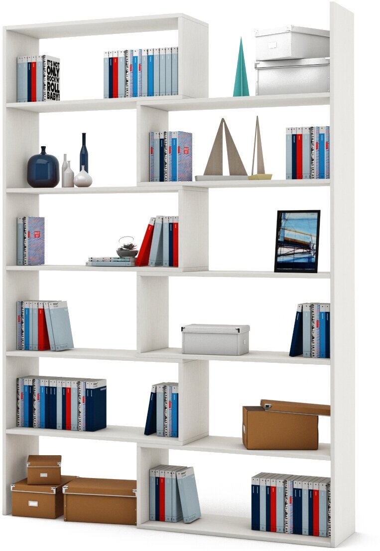 Стеллаж ВМФ Фрегат 2, раздвижной, угловая конструкция, открытые полки, ЛДСП, белый, 199.2х150х30см