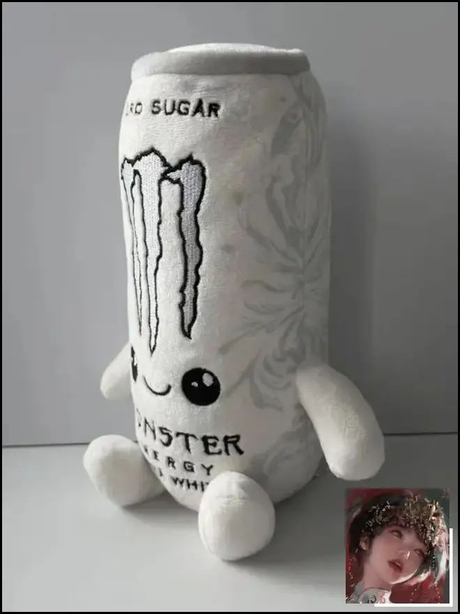 Плюшевая банка Monster Energy Ultra White, коллекционный фанатский сувенир