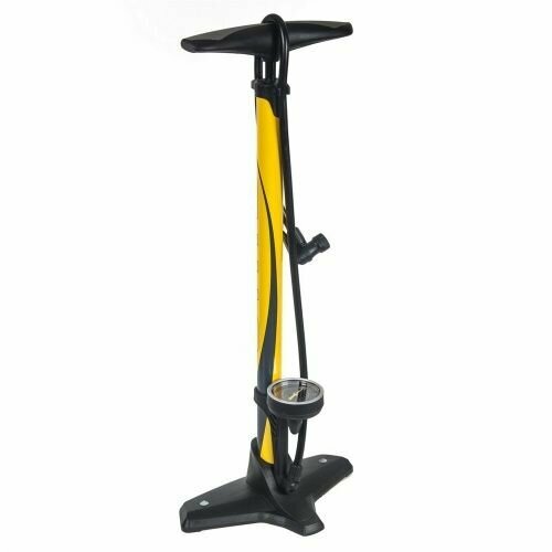 Насос напольный GIYO GF5525, с манометром, высокого давления, max 160psi(11атм), двухходовой, с большим диспл. 2,5", цв. желтый
