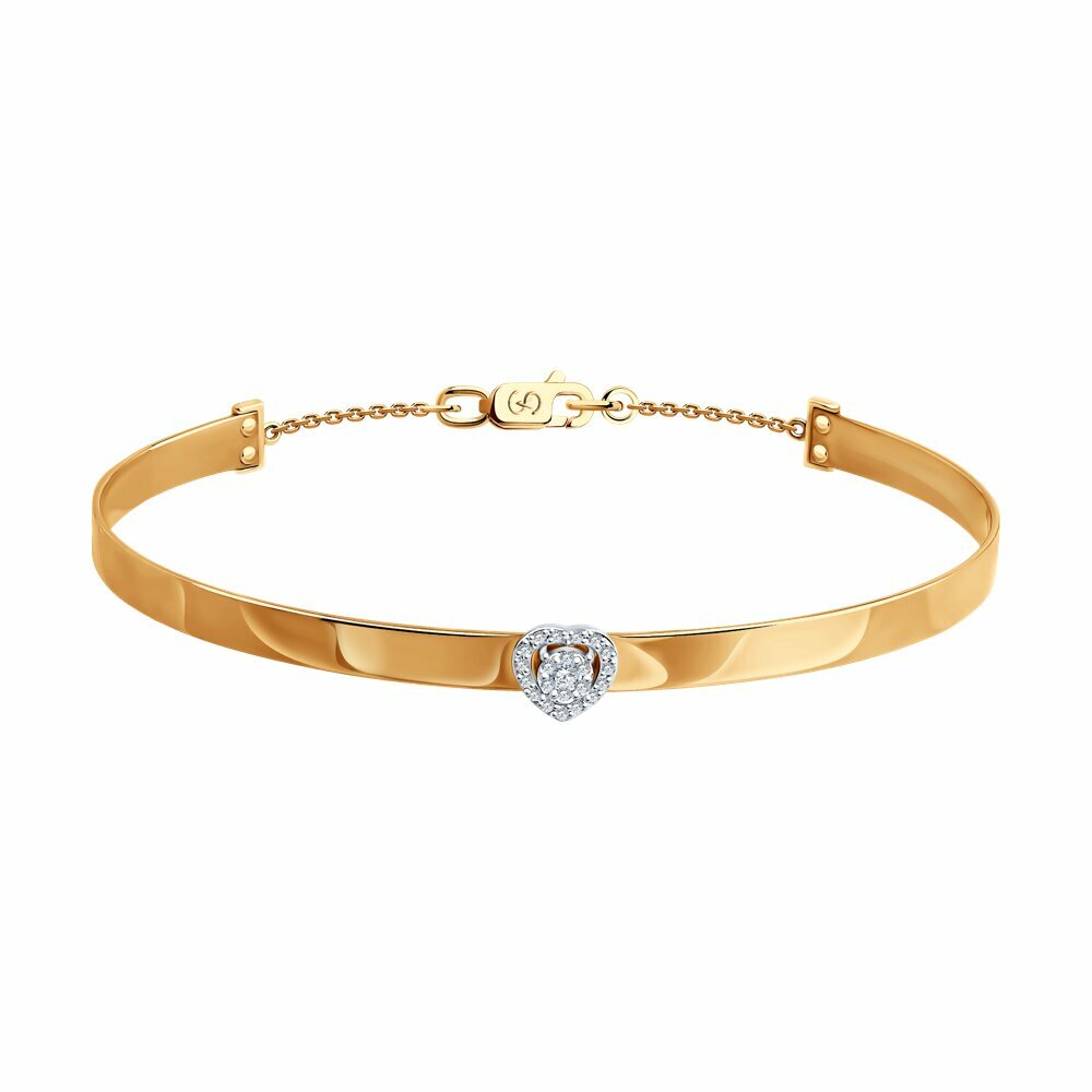 Браслет, комбинированное золото, 585 проба, бриллиант