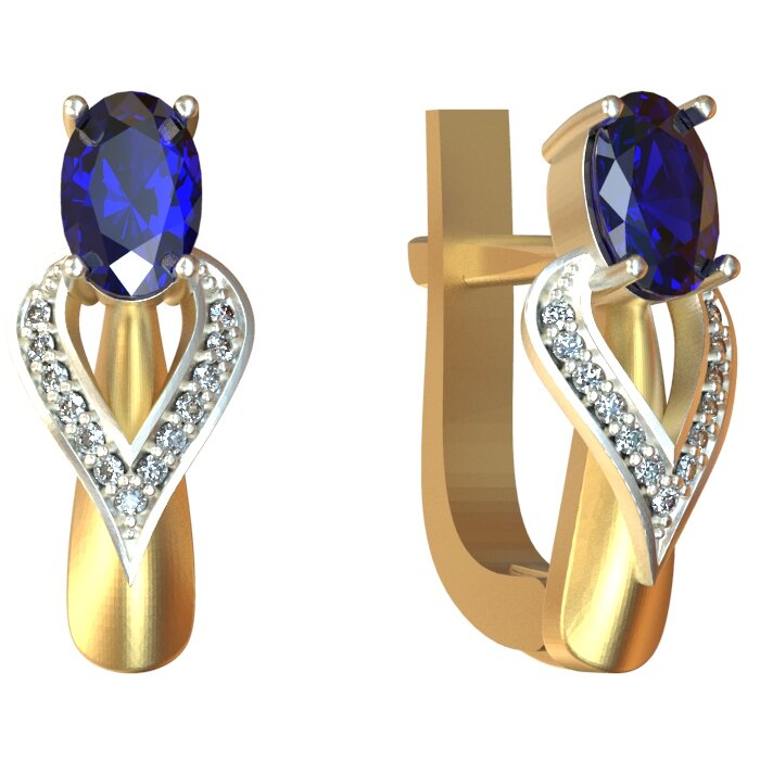 Серьги, красное золото, 585 проба, бриллиант, сапфир