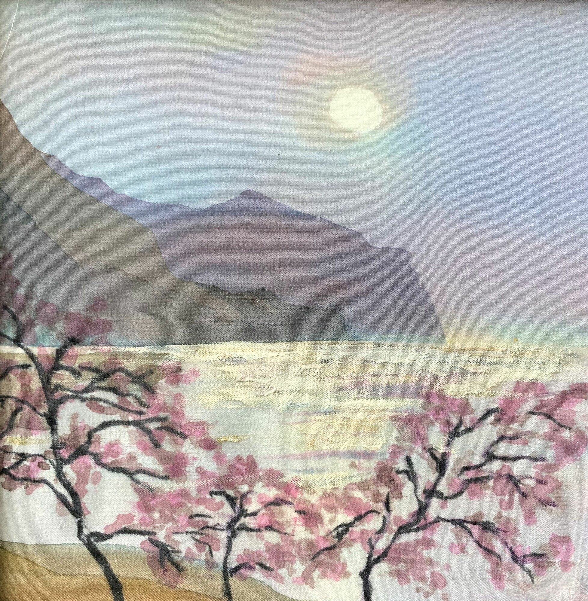 Картина- Батик для интерьера "Пейзаж" 14х14см, шелк; горячий батик