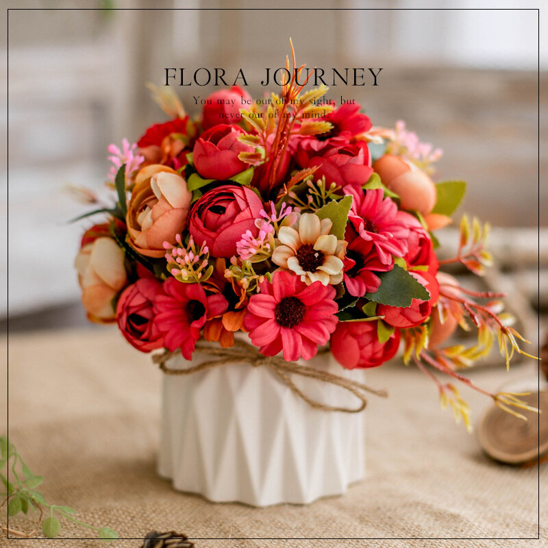 Искусственная цветочная композиция, маленький домашний декор для гостиной, украшение для офисного стола, искусственные цветы, сухой цветочный букет