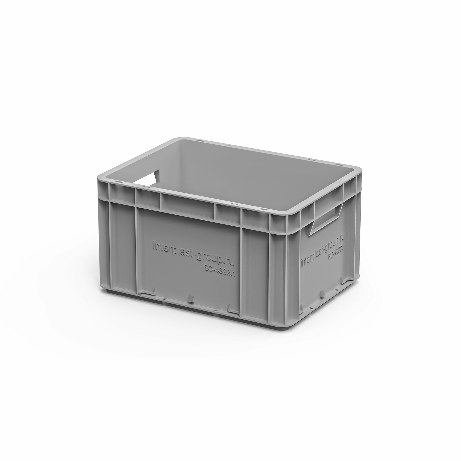 Ящик пластиковый, Евроконтейнер, сплошные стенки открытые ручки, 400х300х220 мм, серый