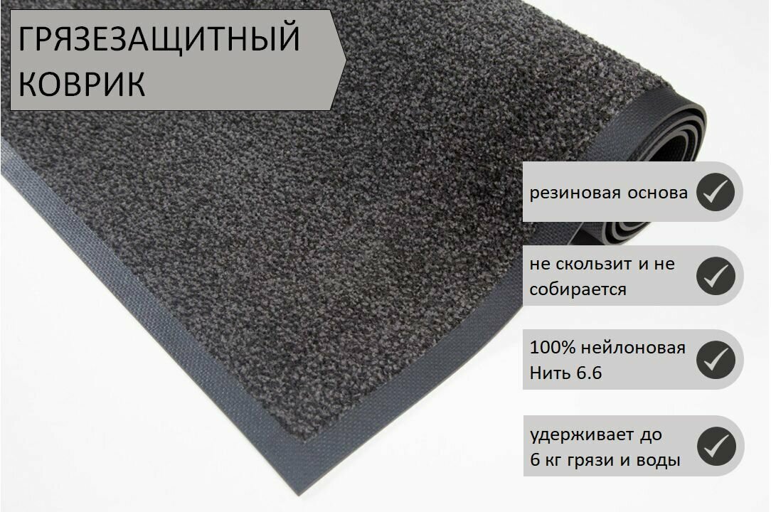 Грязезащитный коврик ворсовый, влаговпитывающий, износостойкий M&A Matting Wom original, 85x60, темно-серый