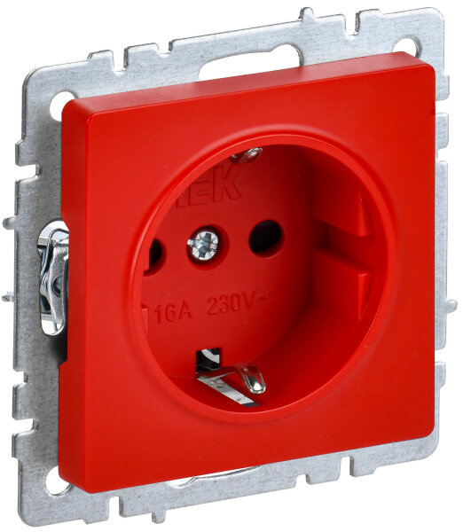 IEK BRITE Розетка 1-местная с заземлением с защитными шторками 16А РС14-1-0-БрК красная