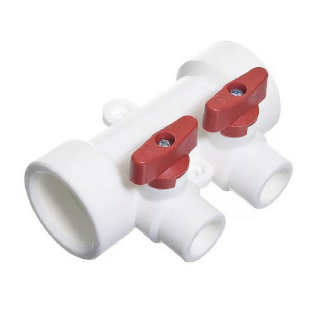 Коллектор PPR двухвыходной с кранами 32х20 мм для отопления, распределитель воды, монтаж