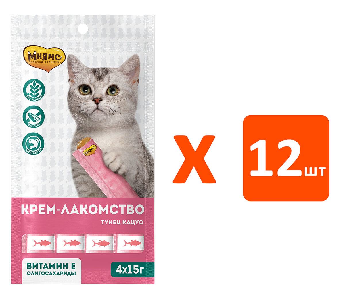 Лакомство мнямс для кошек крем с тунцом Кацуо (4 шт х 12)