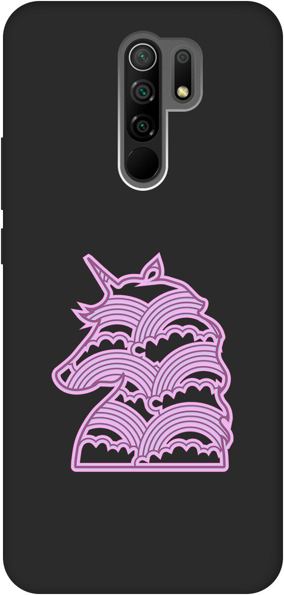 Матовый чехол Rainbow Unicorn для Xiaomi Redmi 9 / Сяоми Редми 9 с 3D эффектом черный