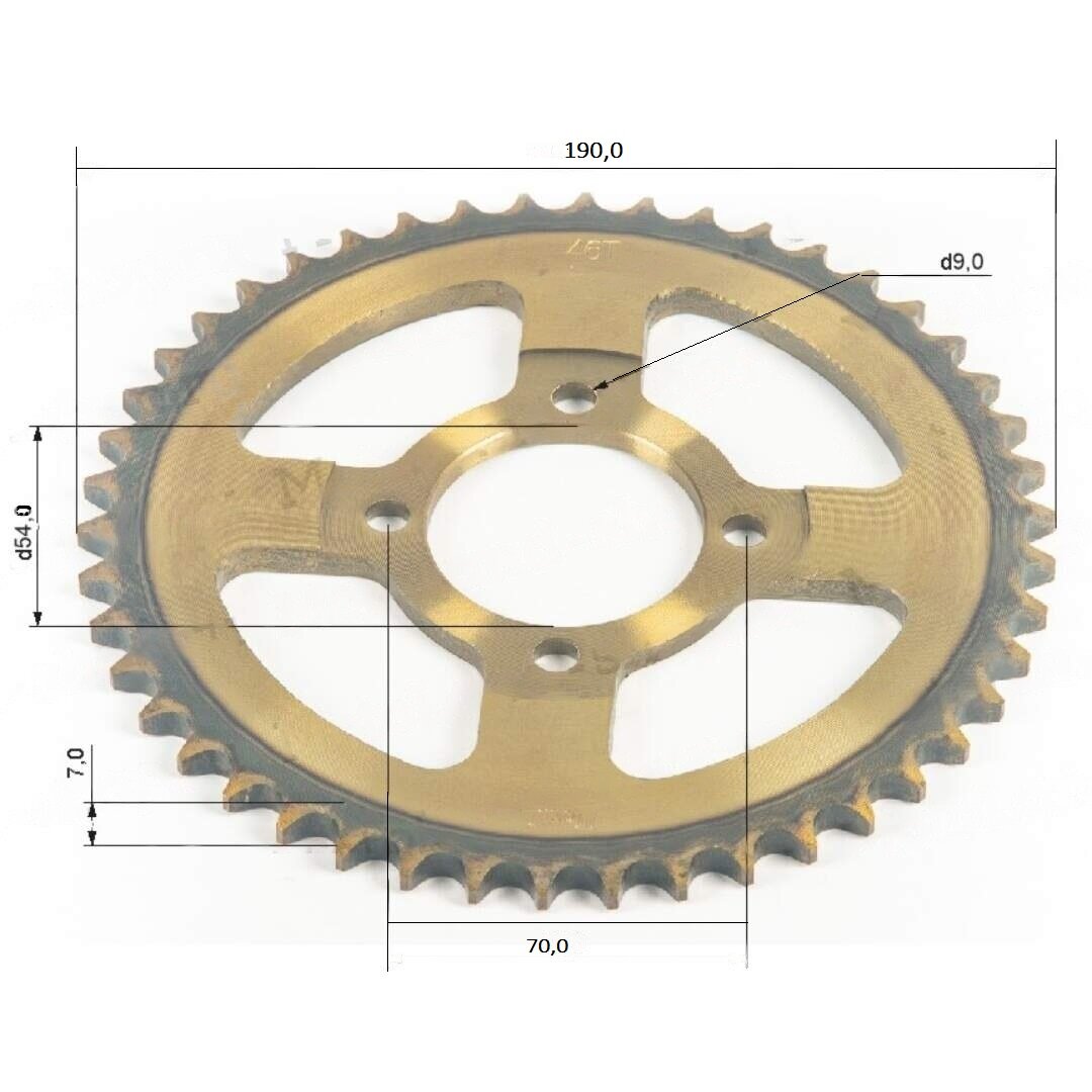 Звезда ведомая 428-46 Alpha/Delta 4х70х54, закаленные зубья