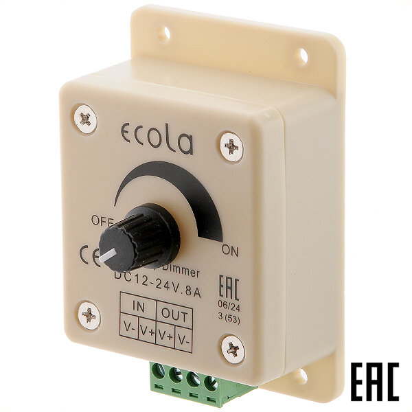 Диммер с винтовыми клеммами Ecola к светодиодной ленте 12В-96Вт/24В-192Вт IP20 CDM08AESB (2 шт. в комплекте)