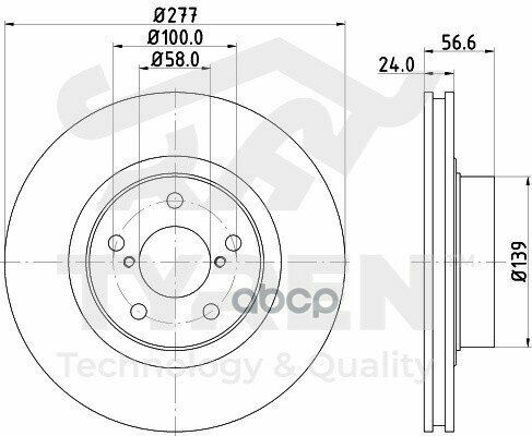 Диск тормозной, передний Subaru Forester I-III 97>, Impreza I-IV 94>, Legacy I-V 92>, Toyota GT86 12 TYREN арт. TYR1018411
