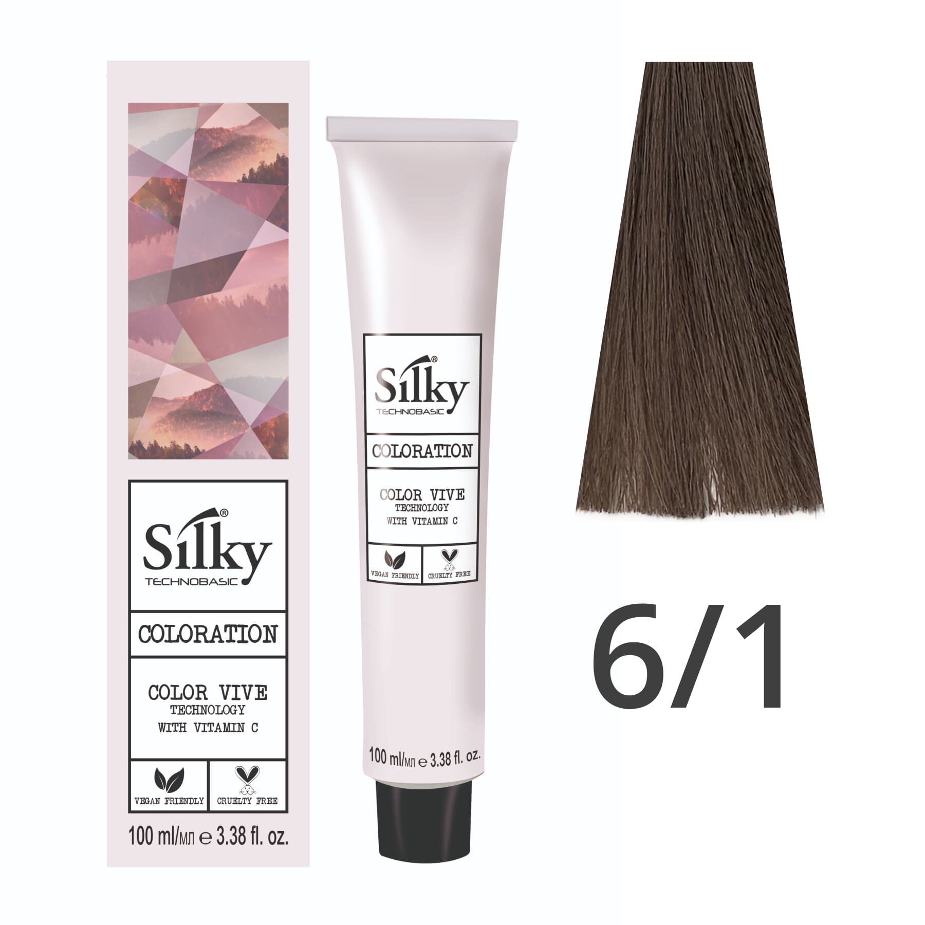 Краска для волос профессиональная Silky Color Vive/Ultralift 6/1 Темный русый Пепельный, 100 мл