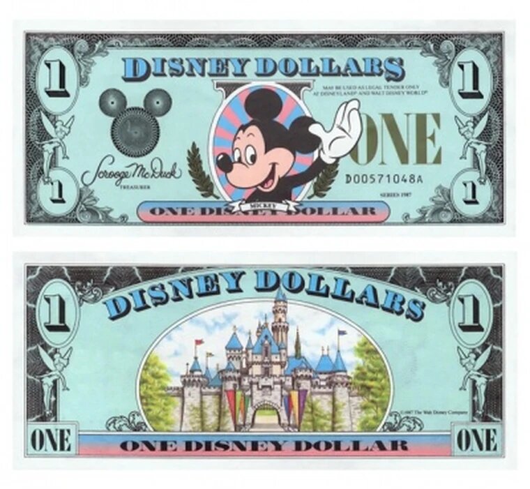 1 доллар Дисней Mickey 1987, сувенирная копия, банкноты и купюры редкие коллекционные
