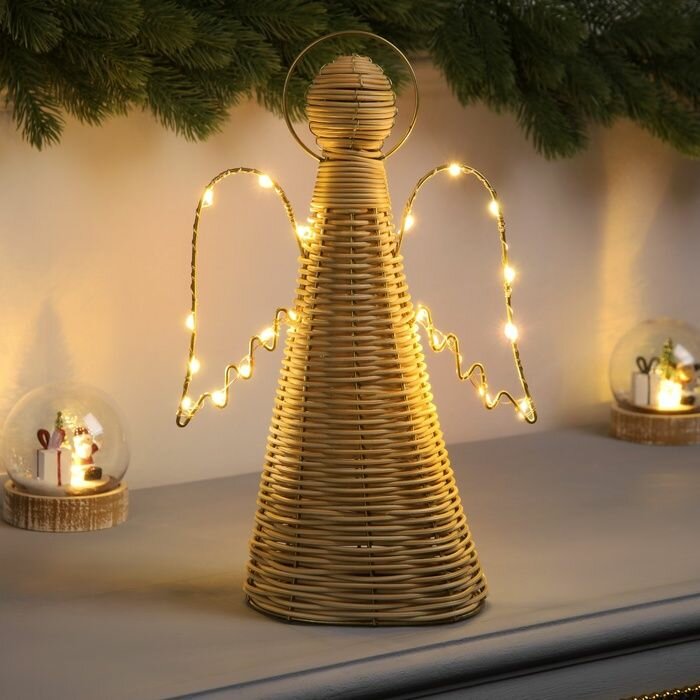 Фигура световая "Ангел плетёный", праздничное украшение с подсветкой, настольная декоративная фигурка для интерьера, декор на новый год, 32х16х9 см, 20 LED, свечение теплое белое