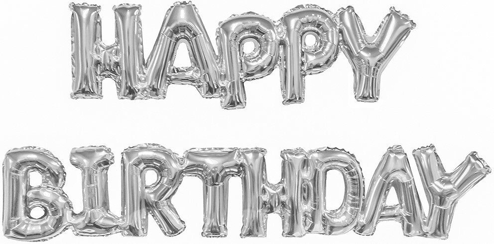 Шар (17'/43 см) Мини-фигура, Надпись "Happy Birthday", Серебро, 1 шт. в уп.