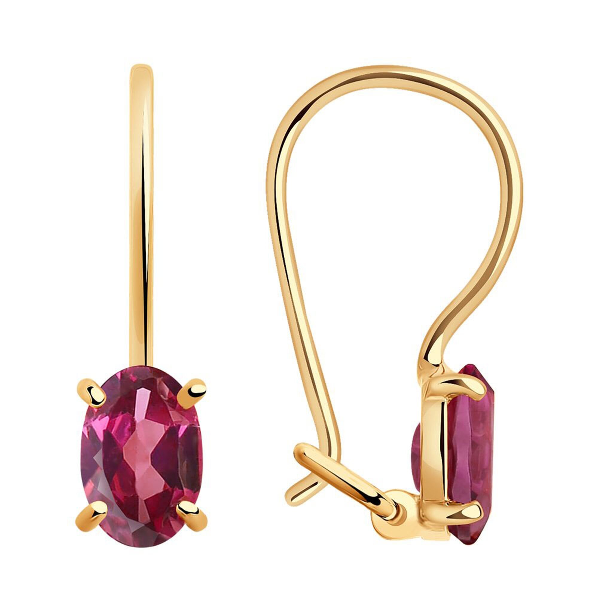Серьги, красное золото, 585 проба, родолит