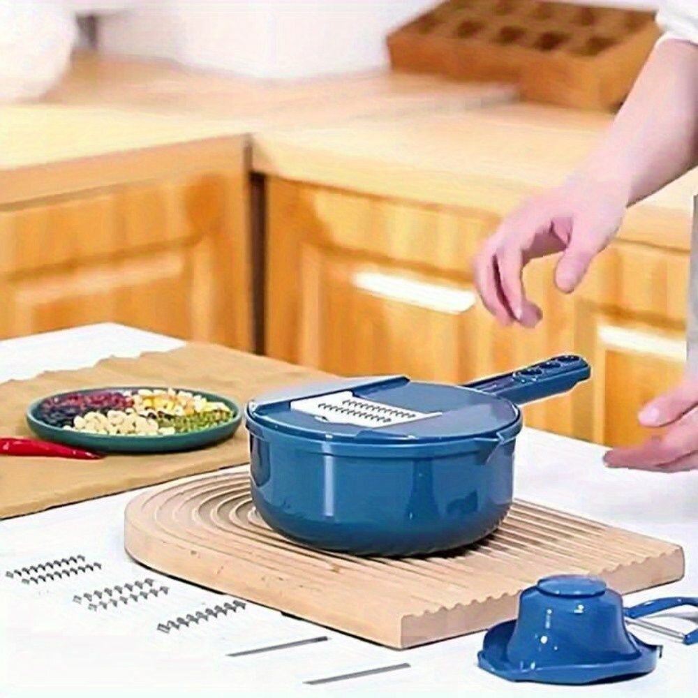 Многофункциональная овощерезка, терка для овощей, с насадками и контейнером, Синий