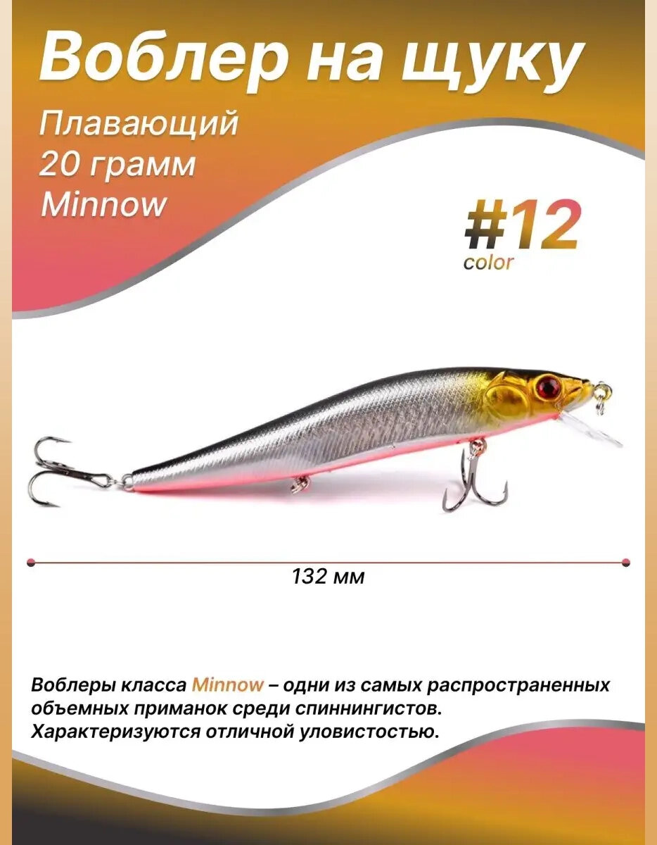 Воблер на щуку Minnow минноу плавающий, 130 мм, 20 г #12