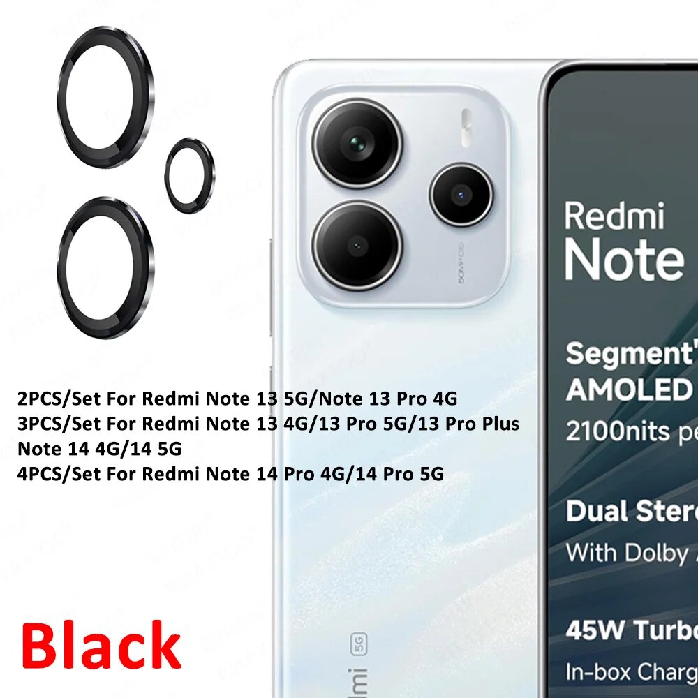 Защитное стекло Ziai для объектива задней камеры Redmi Note 14 5G / Xiaomi RedmiNote14 5G, Black
