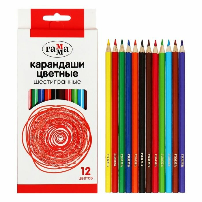 Цветные карандаши Гамма 12 цветов, шестигранные, европодвес (371198)