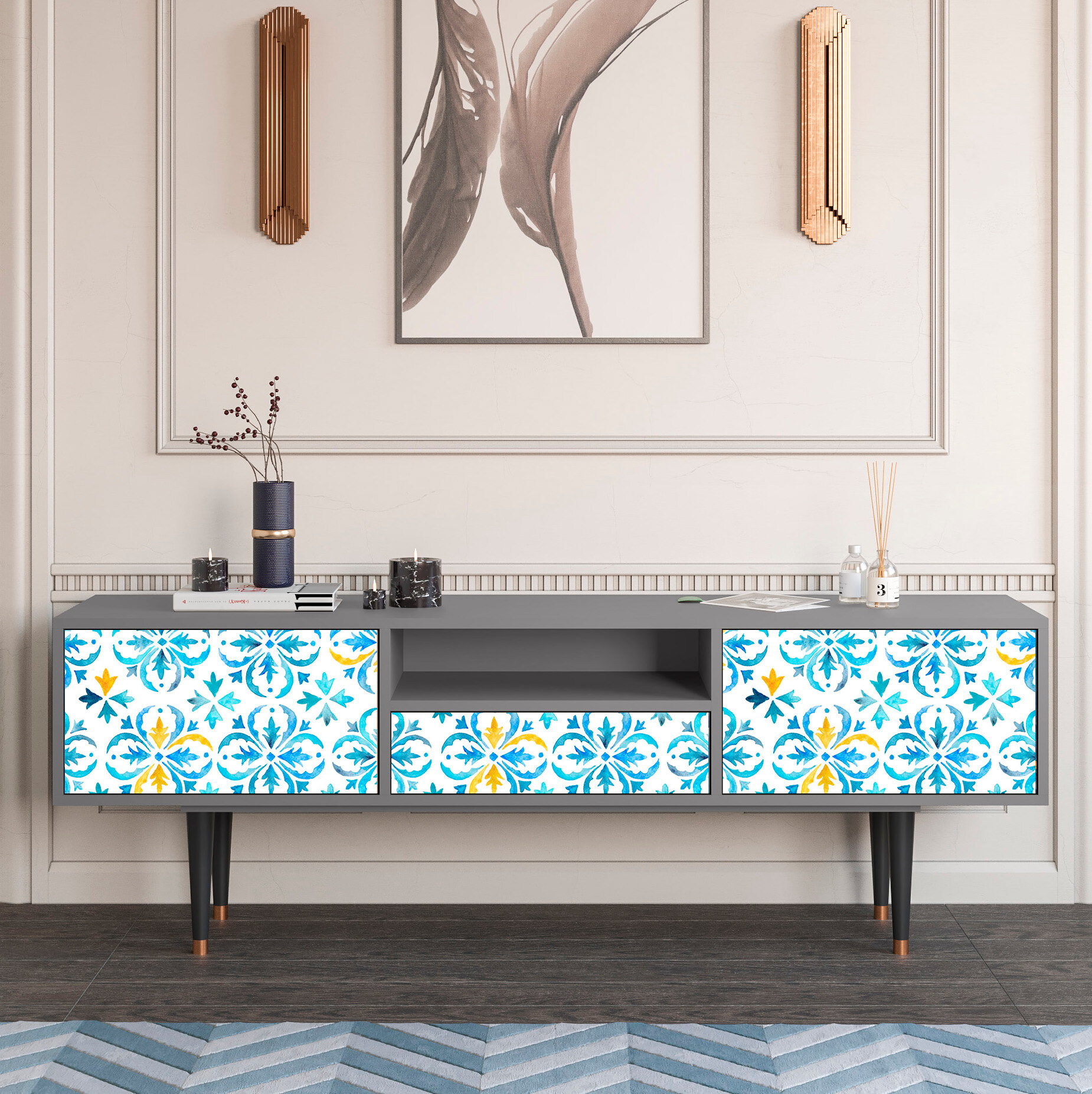 ТВ-Тумба - STORYZ - T6 Lisbon Flover, Размер - 170 x 69 x 41 см, Цвет корпуса - , Серый