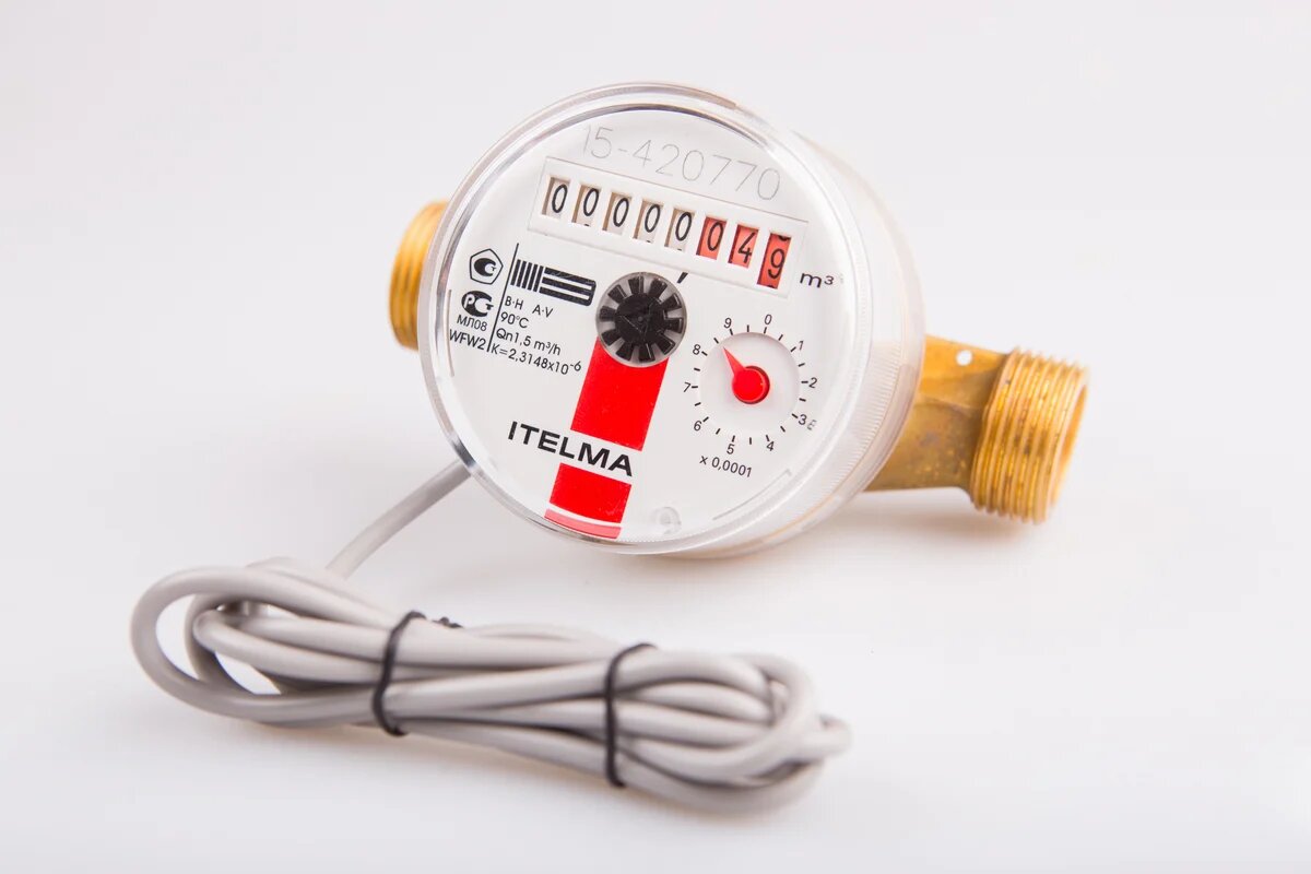 ITELMA Счетчик ГВС Ду15мм Qном=1,5 м3/ч импульсный выход геркон WFW24. D080-3-B-L-01-IP54