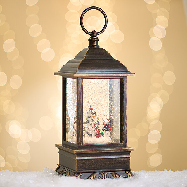 Новогодний фонарик Снежная метель со Снеговиком 27 см, LED подсветка, на батарейках, Peha, PT-22115