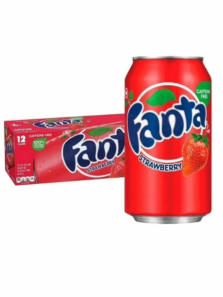Напиток газированный Fanta Strawberry (Фанта Клубника), 12 банок по 0.355 л, США