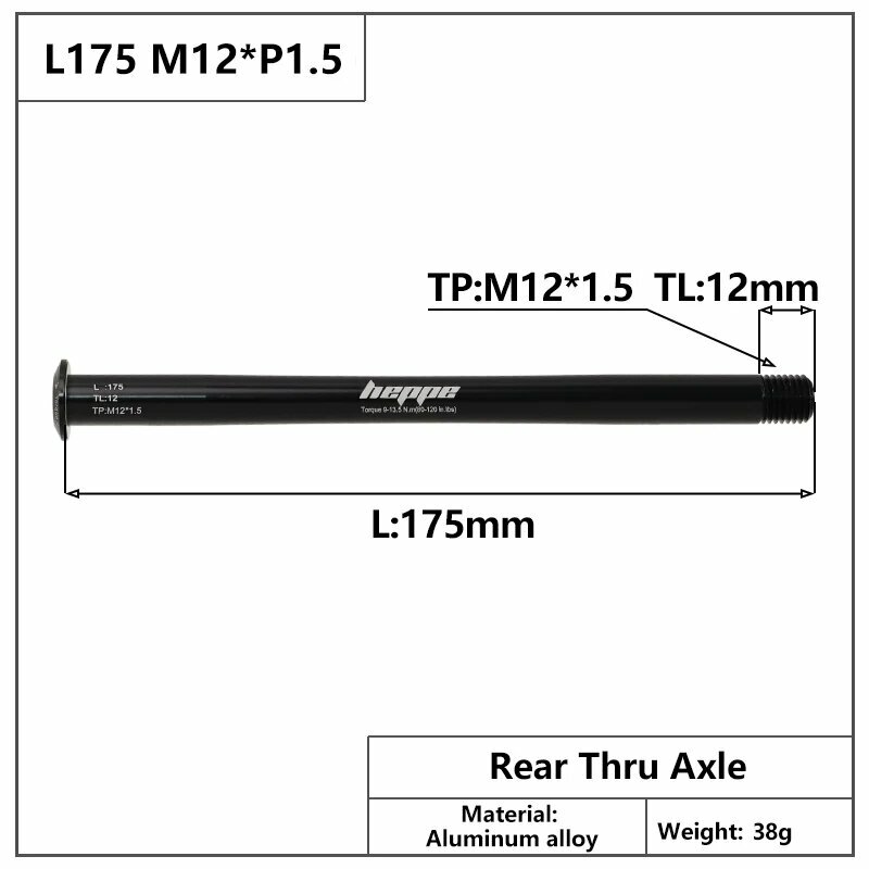 HEPPE Сквозная ось для велосипеда, L175 M12x1.5 TL12, черные