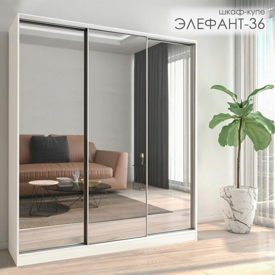 Шкаф-купе Элефант-36, 160*240*60, белый гладкий, с зеркалом, с ящиками