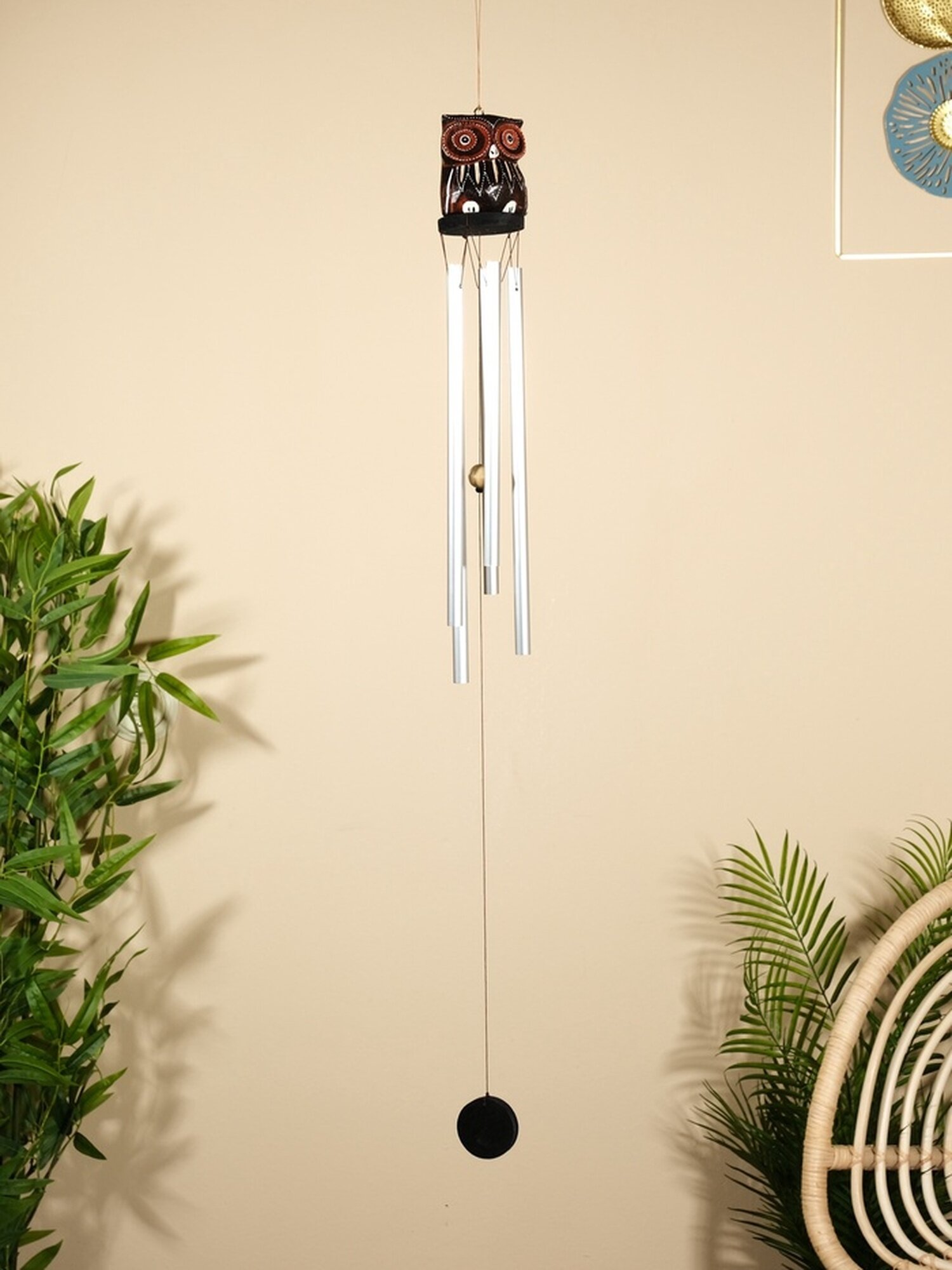 Музыка ветра Сима-ленд "Совёнок", дерево, алюминий, 100х9х8 см, коричневая