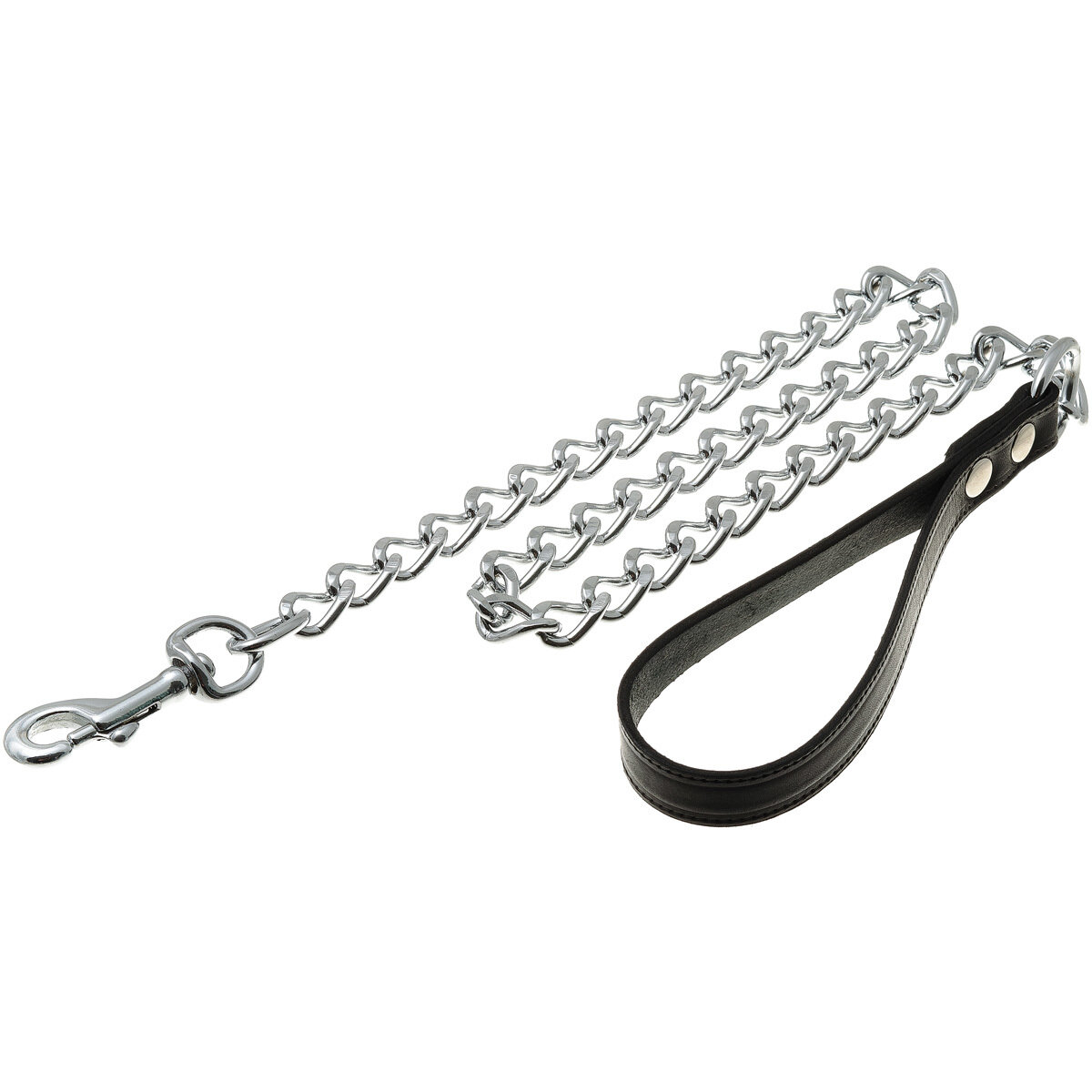 Поводок-цепь "ZooOne" с ручкой (натуральная кожа, чёрная) грань 4,5мм * 44" (110cм), EC-CP(P) 4544
