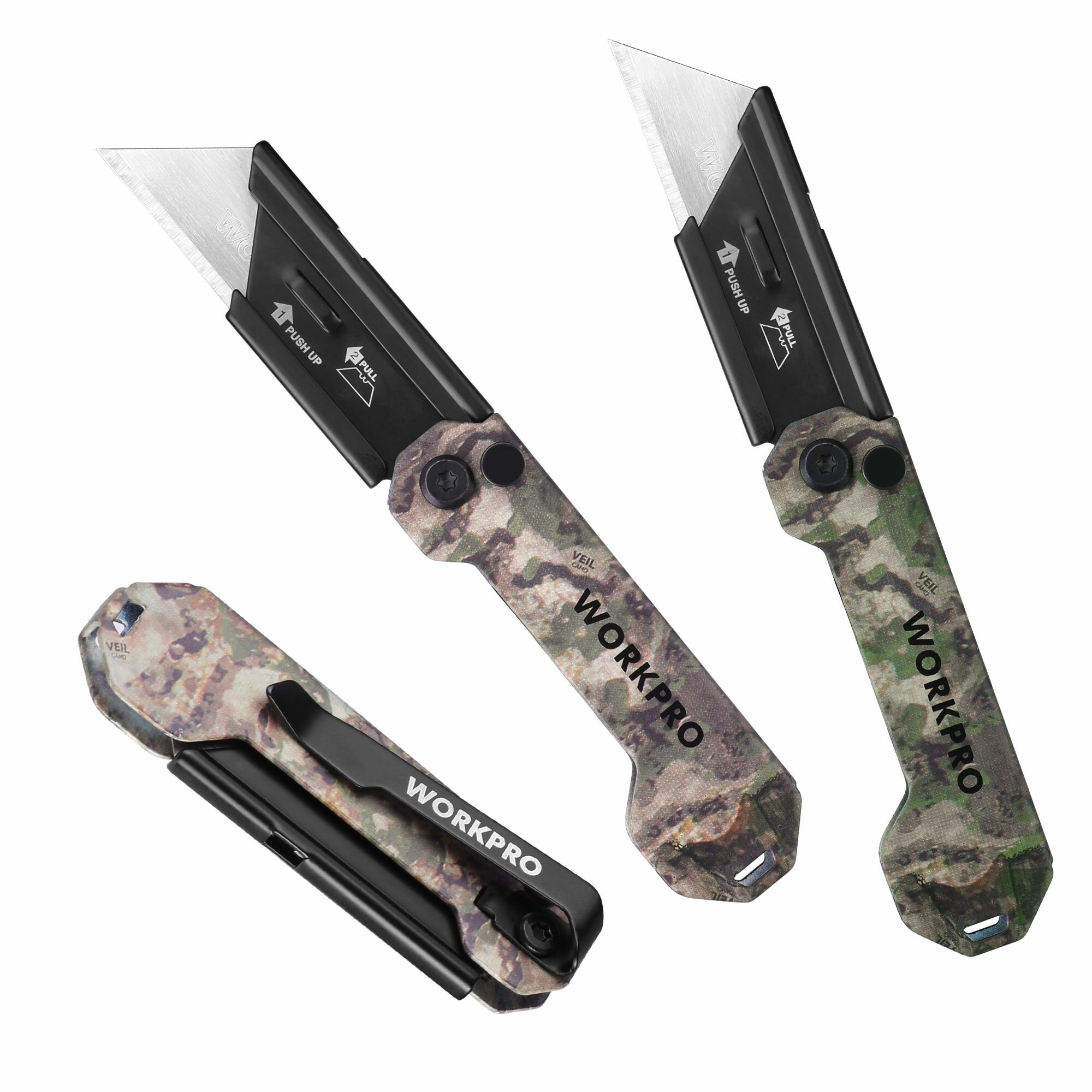 WORKPRO 3-Pack складные ножи EDC камуфляж нержавеющая сталь клипса быстрая смена лезвий для дома работы похода