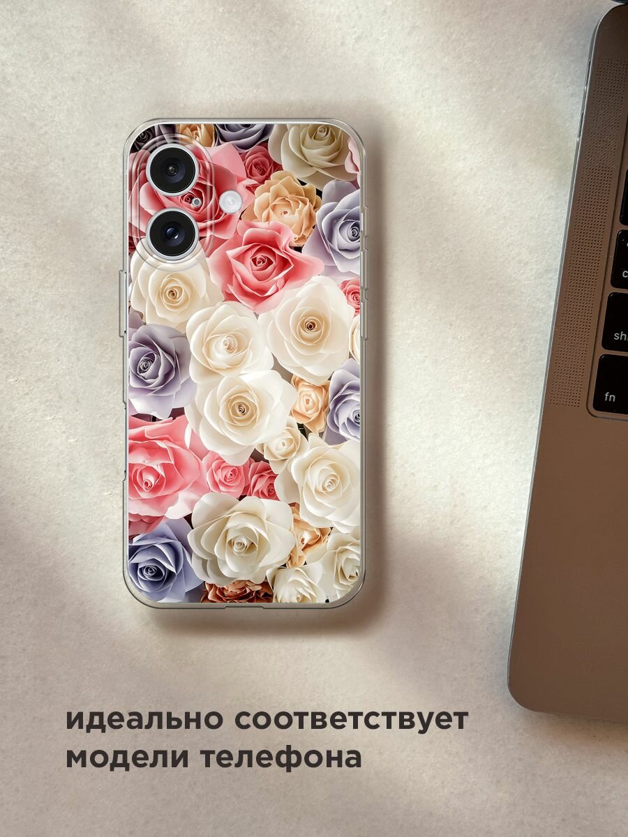 Чехол на Apple iPhone 16 / Айфон 16 с принтом "Пастельные розы" — фото 1